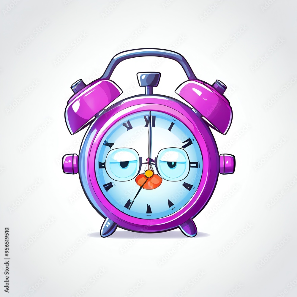 Cartoon Alarm Clock with Sleepy Eyes Stock Illustration | Adobe Stock