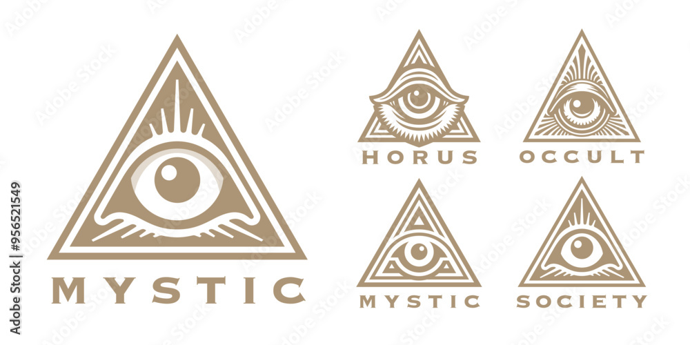 Collection of all-seeing eye pyramid symbols set featuring mystical and ...