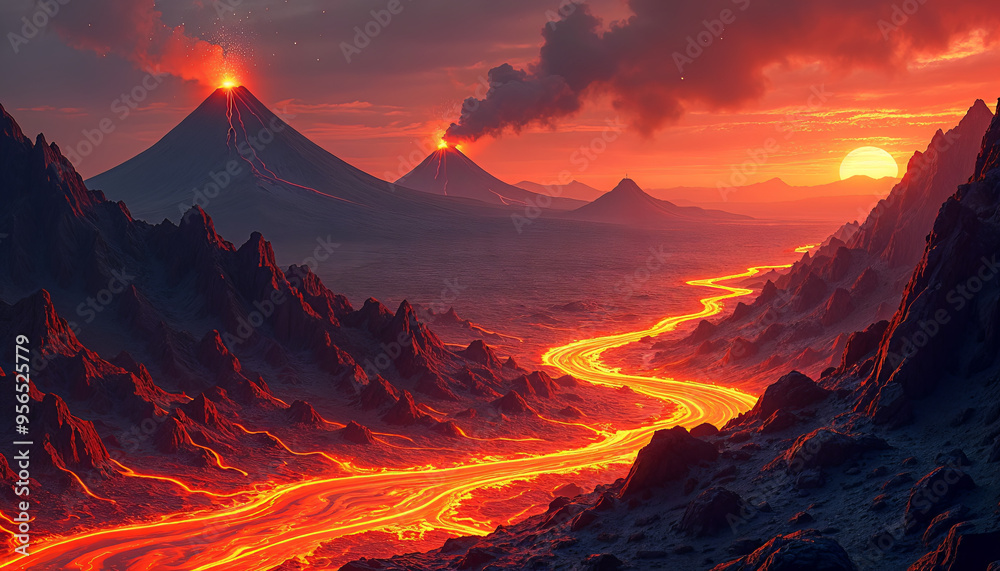 Game Background A fiery, volcanic environment with flowing lava, jagged ...