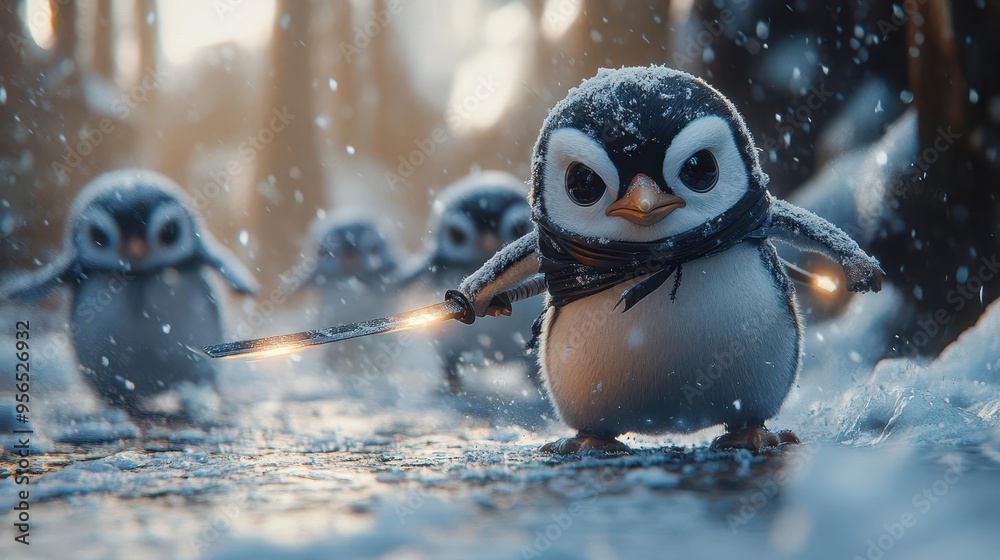 animeinspired battle penguins dynamic action scene of samurai penguins ...
