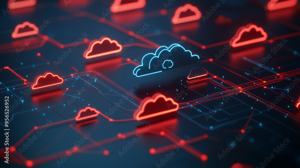 Multiple cloud symbols illustrating multi-cloud connected data. Stock ...