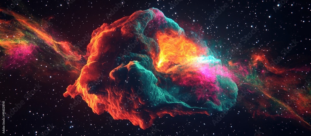 3D cartoon depiction of an emission nebula resembling a helmet ...