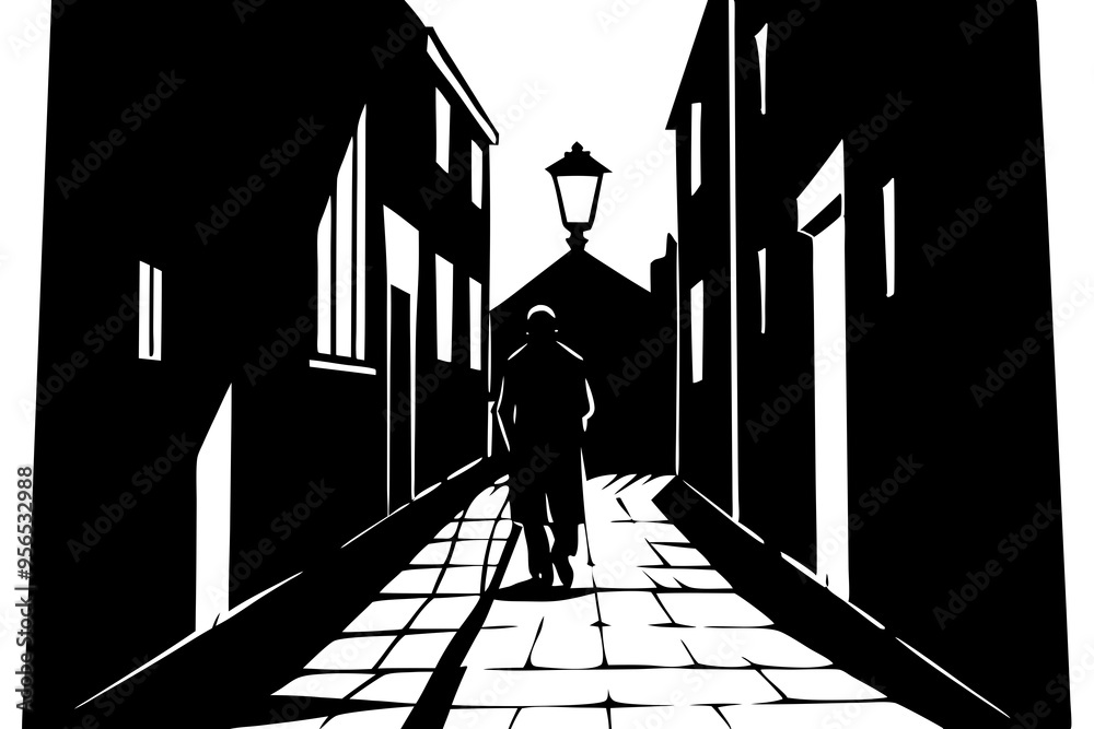 Vetor de night man dark alley vector. silhouette black, street city ...