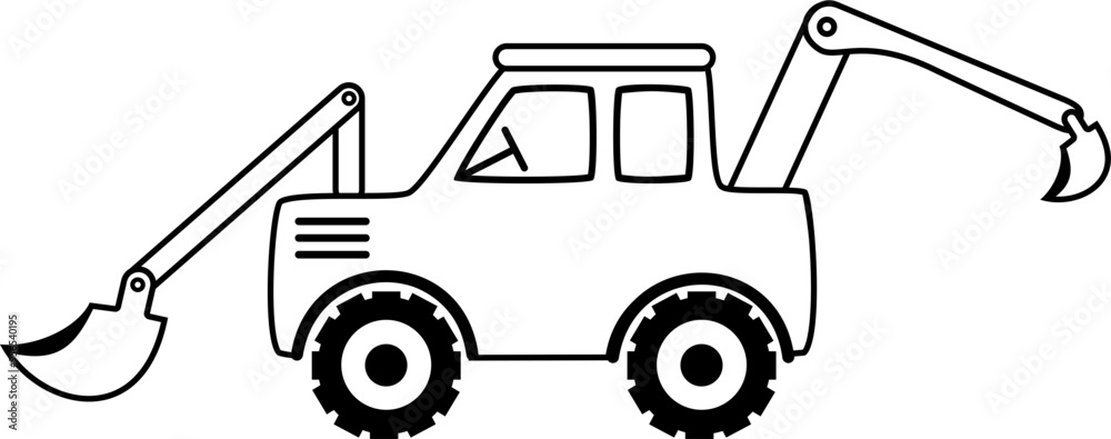 Hand drawn backhoe loader construction vehicle line art for coloring ...