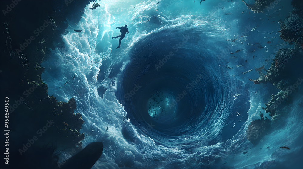 A swirling vortex of water, created by a powerful undersea current ...