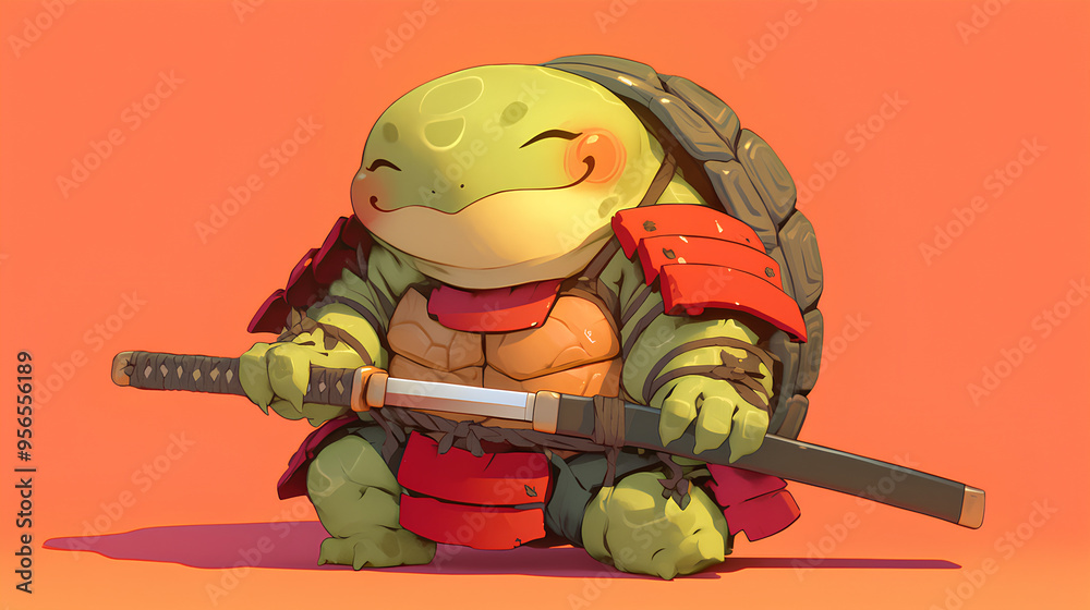 Cute turtle wearing Japanese samurai armor, cool poses, cute kawaii ...