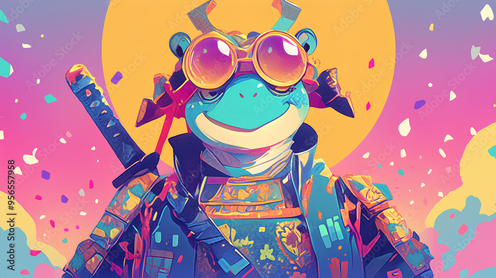 Cute turtle wearing Japanese samurai armor, cool poses, cute kawaii ...