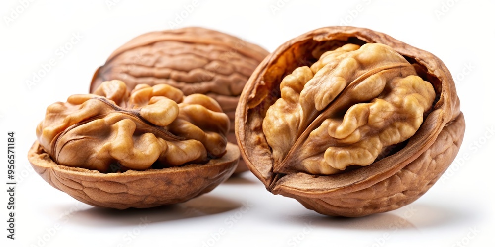 High-resolution image of whole and cut walnut on white background ...