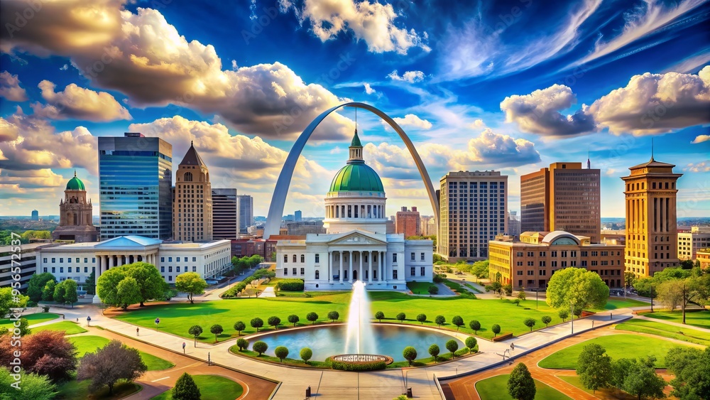 Vibrant illustration of iconic St. Louis landmarks, including the ...