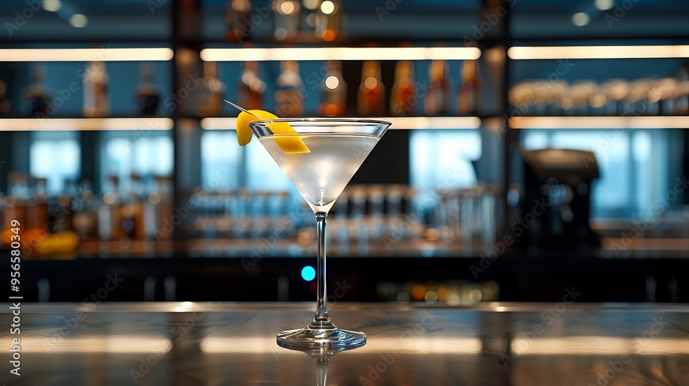 Classic Vesper Martini with lemon twist, served in a martini glass on a ...