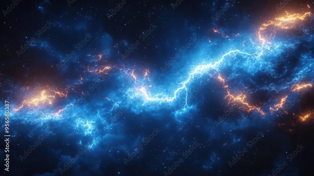 dramatic lightning strike vibrant electric blue tendrils branching ...