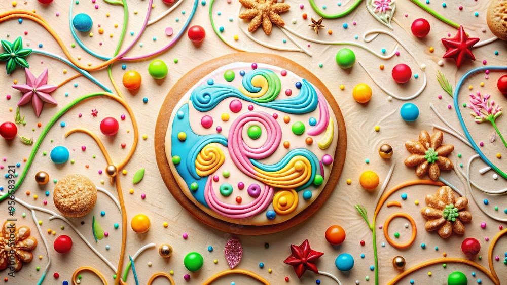 Whimsical illustration of a deliciously decorated cookie with colorful ...