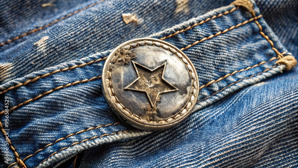 Worn, faded metal badge with cracks and scratches, exhibiting signs of ...