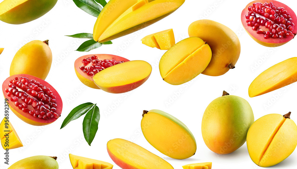 Mango, isolated, white background, fresh fruit, ripe mango, tropical ...