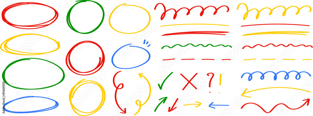 Marker color lines isolated on transparent background. Set of different ...