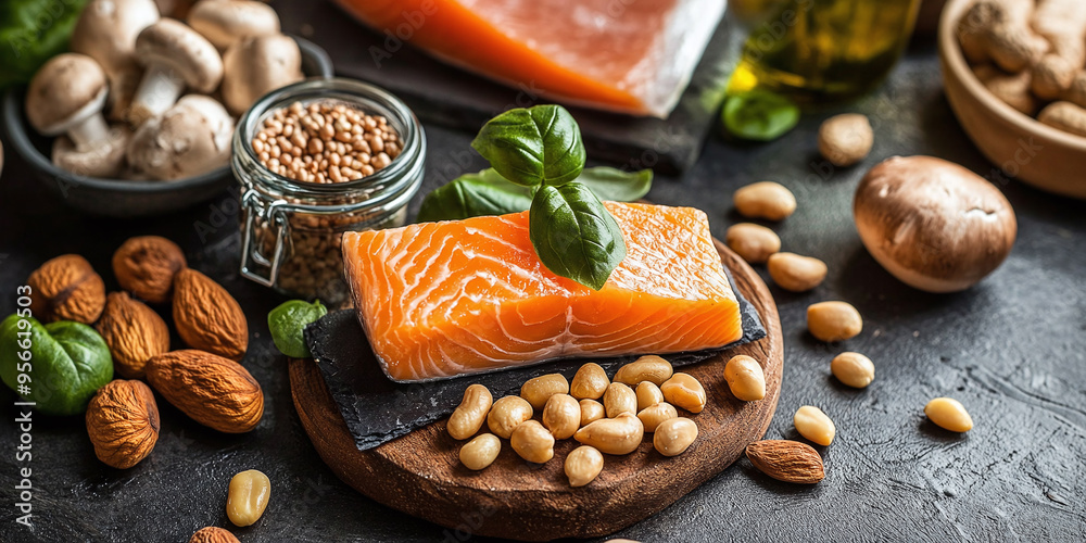 Nutritious foods high in vitamin B3, niacin and the molecular structure ...