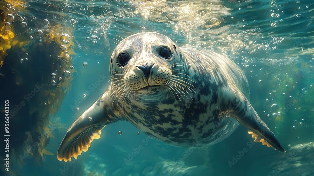 graceful seal gliding through crystalclear turquoise waters surrounded ...
