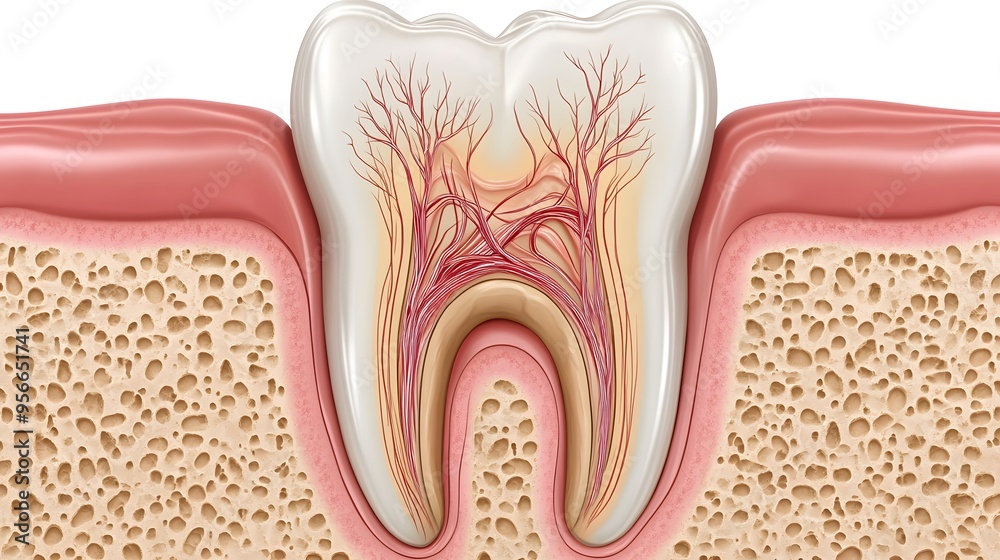 Cross-section of a Tooth Showing Dental Nerve: A detailed cross ...