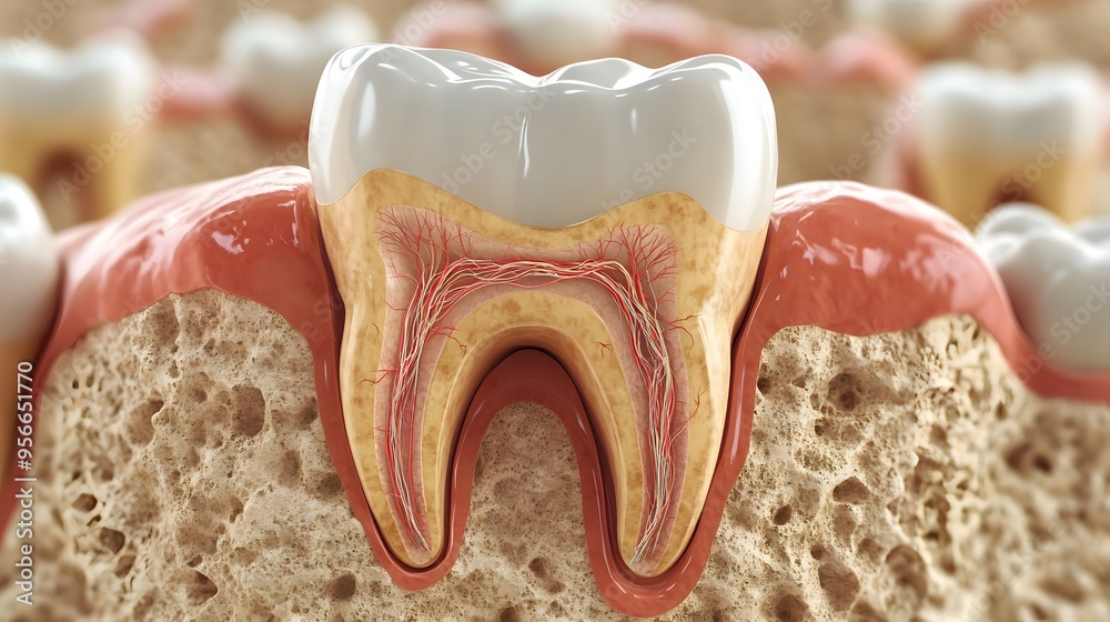 Cross-section of a Tooth Showing Dental Nerve: A detailed cross ...