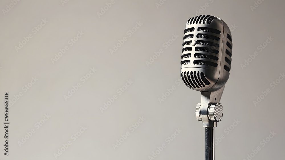 Vintage silver microphone, retro studio mic, pure white background ...