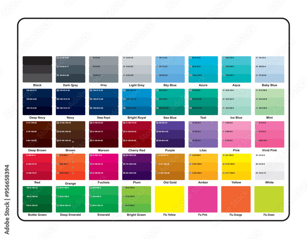 Vetor de Color Guide Palette with Color Names. Catalog Samples of Fire ...