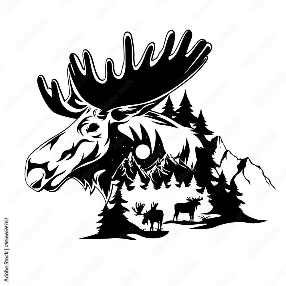 Vetor de Moose Scene | Moose Antler | Outdoor Scene | Nature Scene ...