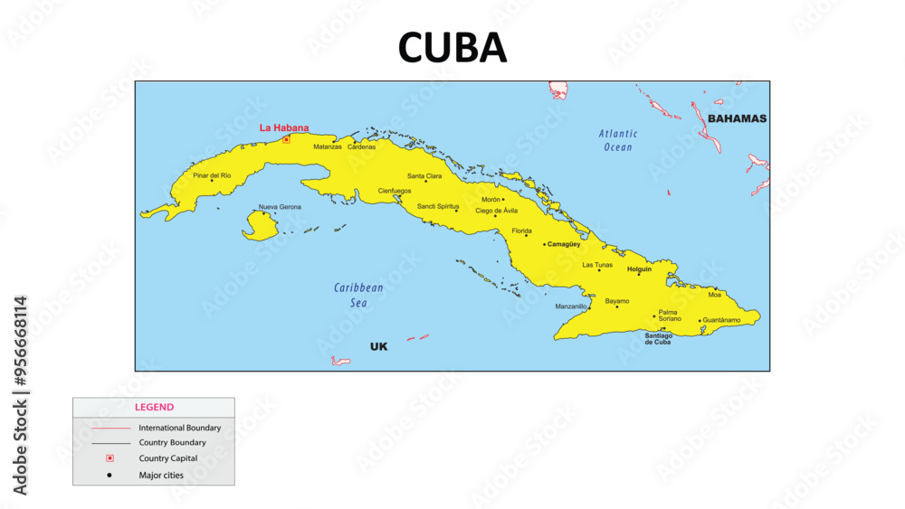 Cuba Map. Major cities in Cuba. Political map of Cuba with border and neighbouring countries ...