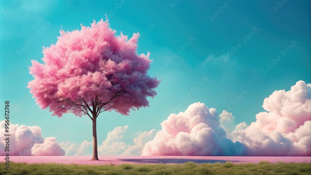 Sweet cotton candy tree with fluffy pink clouds of candy floss, cotton ...
