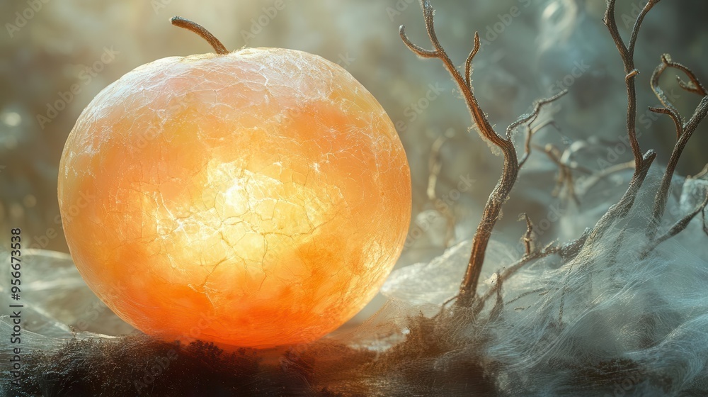 luminous amla fruit floating in ethereal void translucent skin reveals inner glow delicate ...