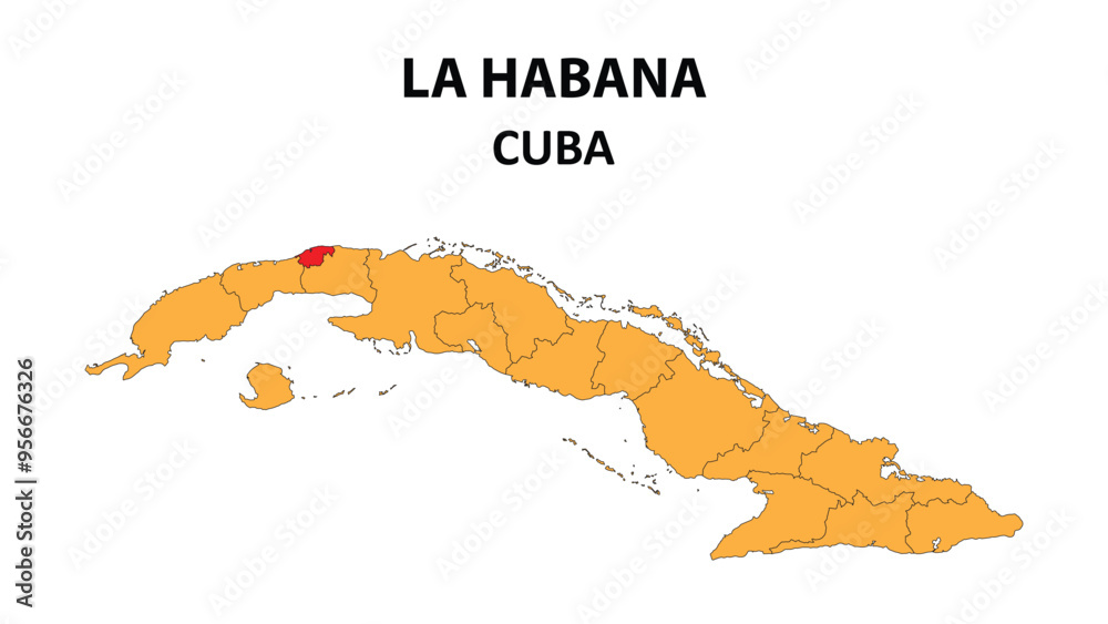 La Habana Map is highlighted on the Cuba map with detailed state and ...