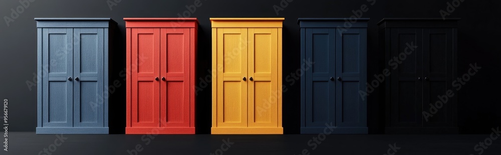 3D Rendering of Cupboard Icon Design in Five Styles with Editable ...