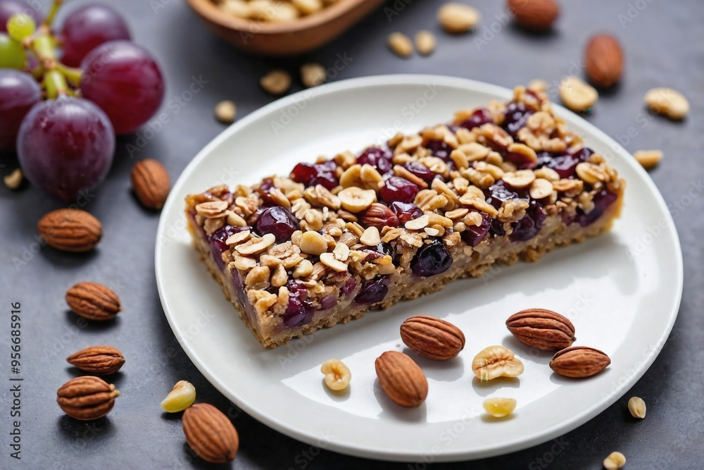 Grape and Nut Bars: A sliced grape and nut bar laid out on a plain ...