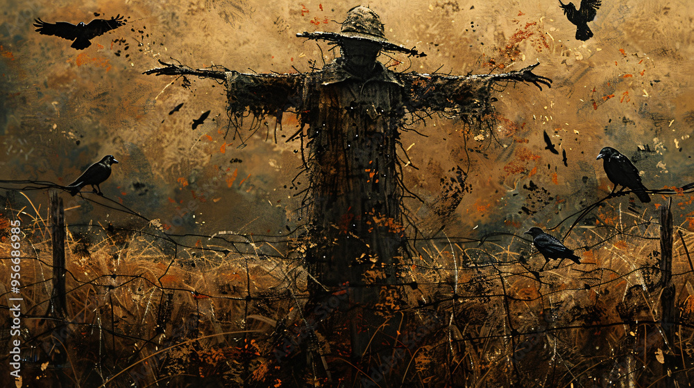 Creepy Scarecrow Illustration with Twisted Straw and Dark Shadows Stock ...
