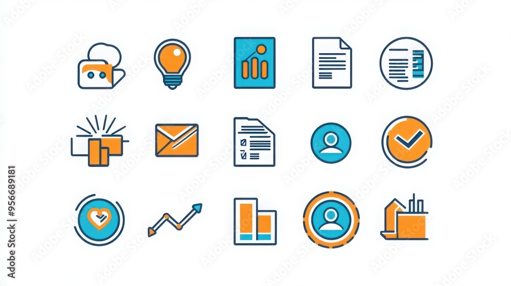 Business Development thin line icon set. Containing market expansion ...