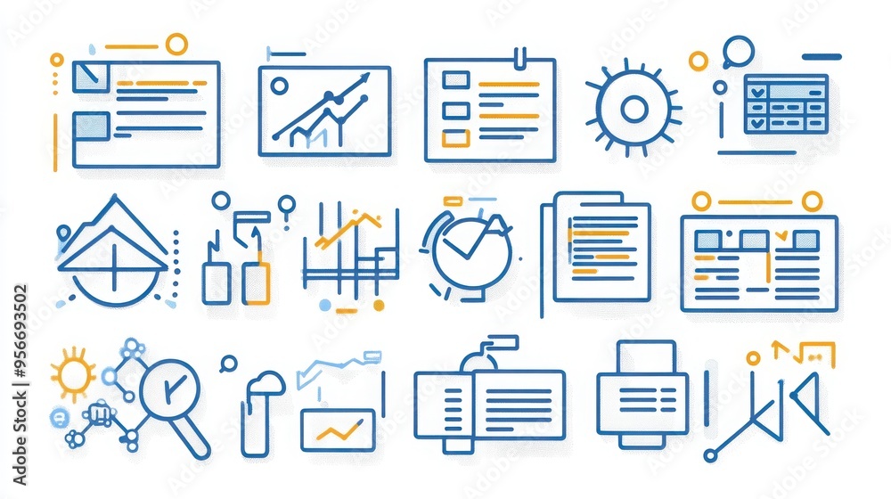 Project Management thin line icon set. Containing Gantt chart, project ...