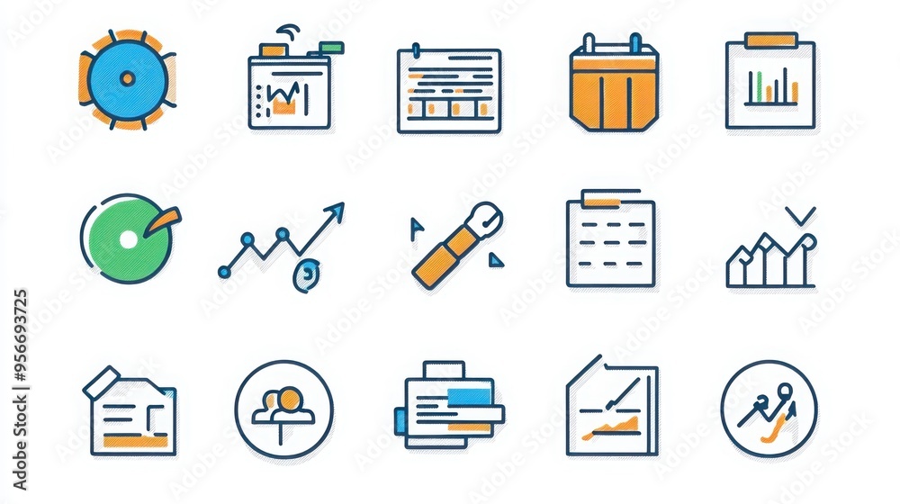 Project Management thin line icon set. Containing Gantt chart, project ...