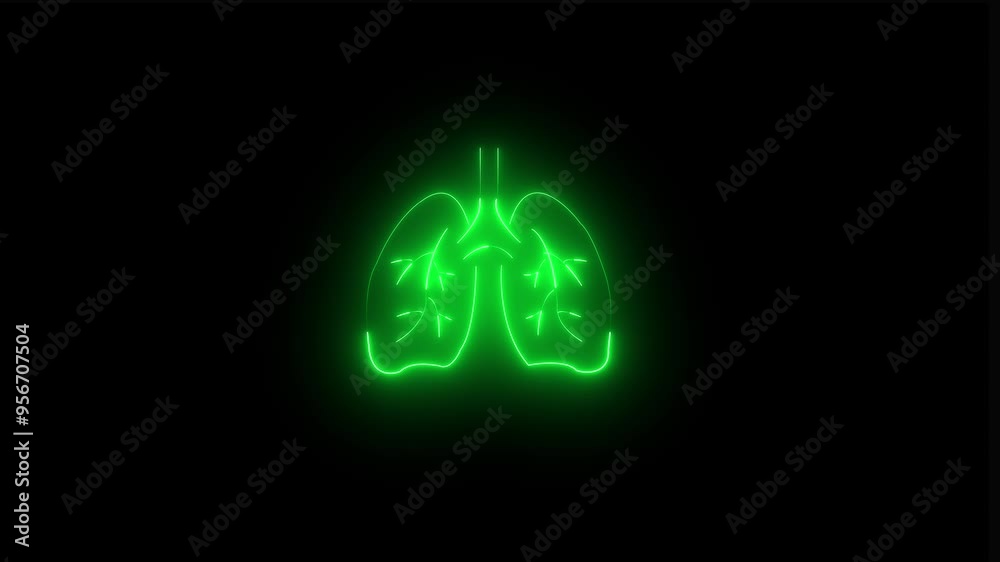 Neon glowing digital anatomy of human lungs red and green color icon 4k ...