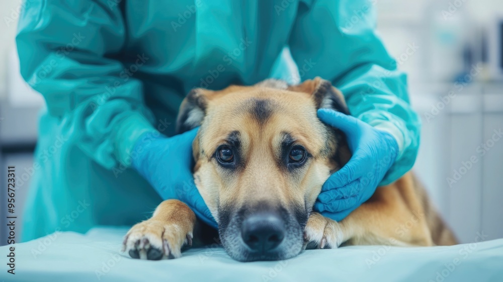 Veterinary surgeon expertly suturing a dog s leg wound during a medical ...