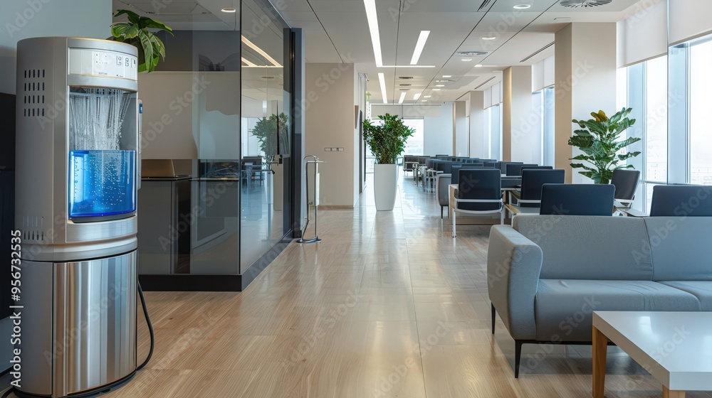 A modern water cooler in an office setting, providing clean and chilled ...