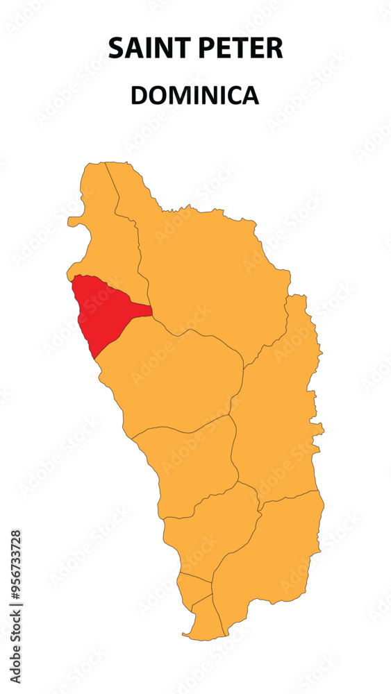 Saint Peter Map is highlighted on the Dominica map with detailed state ...