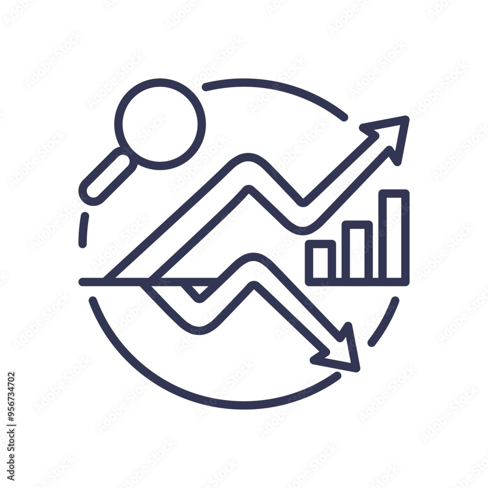 Illustration of profit and loss analysis with magnifying glass, arrows ...