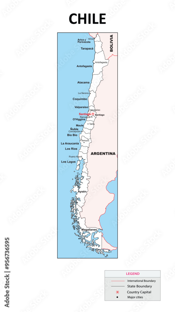 Chile Map. State map of Chile. Administrative map of Chile with state ...