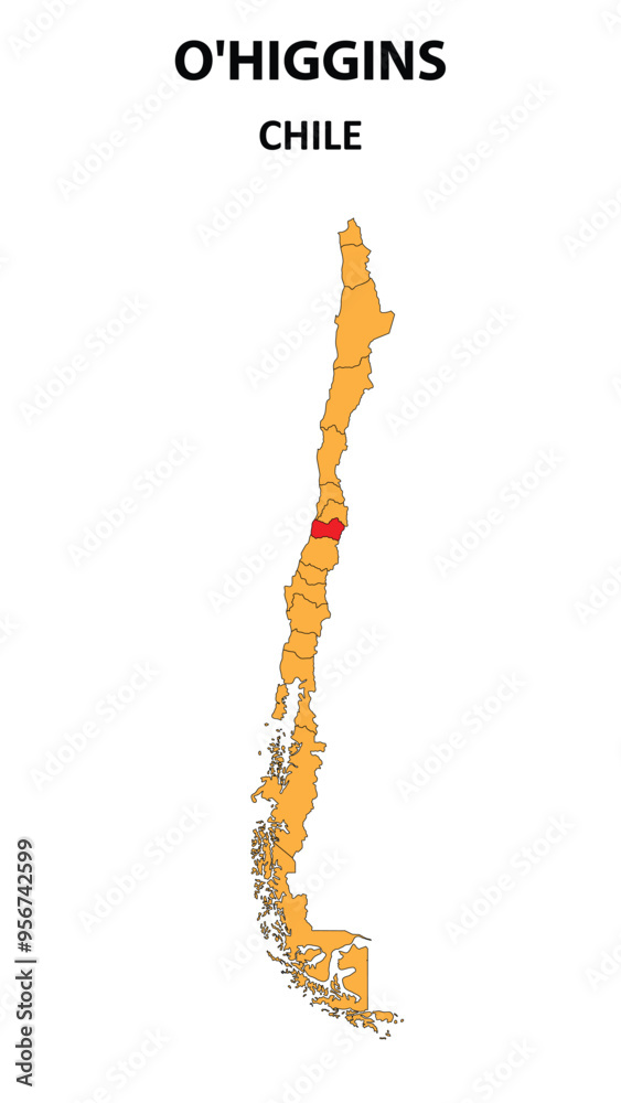 O'Higgins Map is highlighted on the Chile map with detailed state and ...