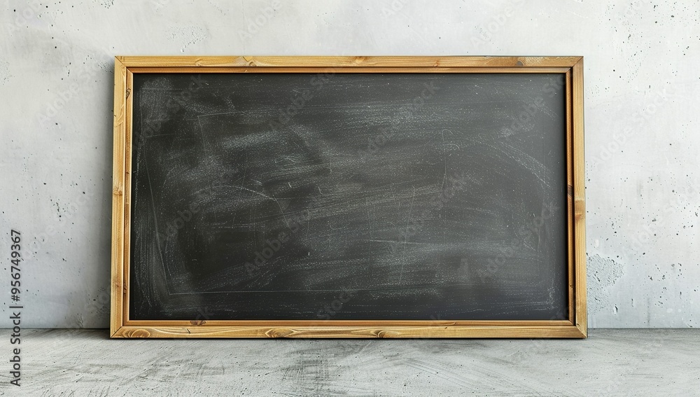 Blackboard with a wooden frame on a white wall mockup, front view ...