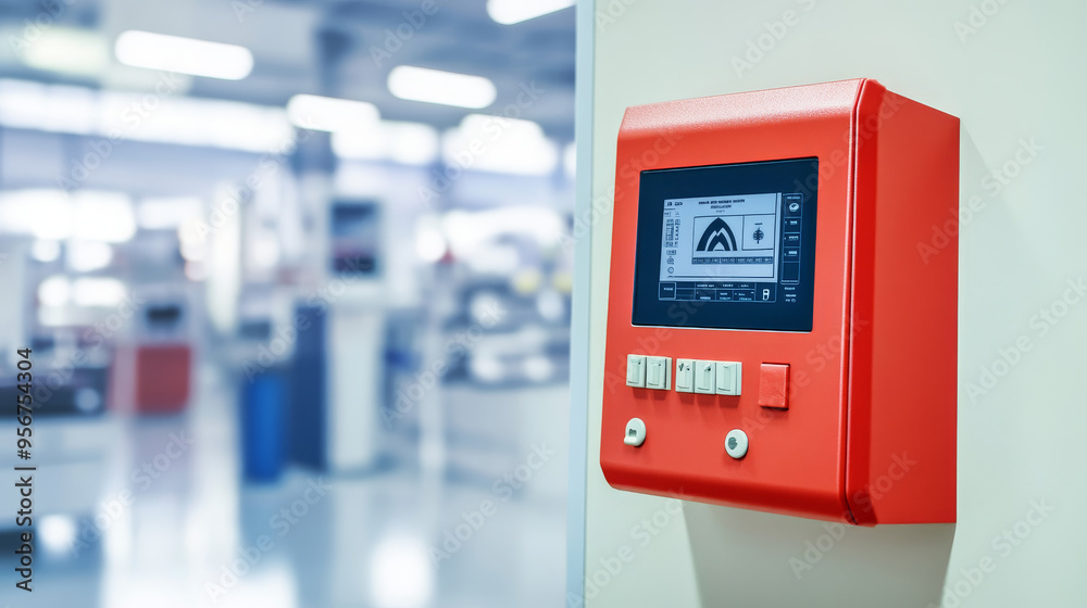Fire alarm control panel on smooth surface, showcasing its features in ...