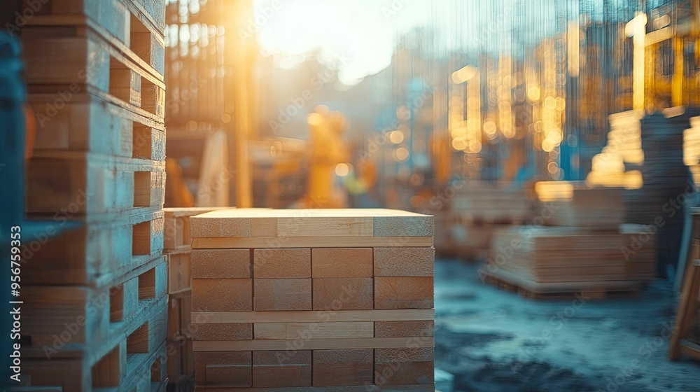 Wooden Pallets Stacked in an Outdoor Construction Zone Stock ...