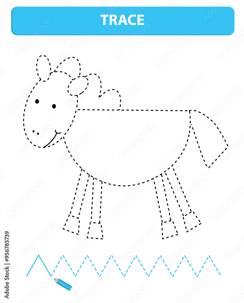 Trace horse vector for kids. Trace sheet. Illustration and vector ...