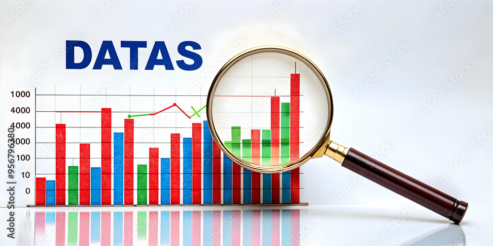 3D Floating graph and magnifying glass with Market Analysis text ...