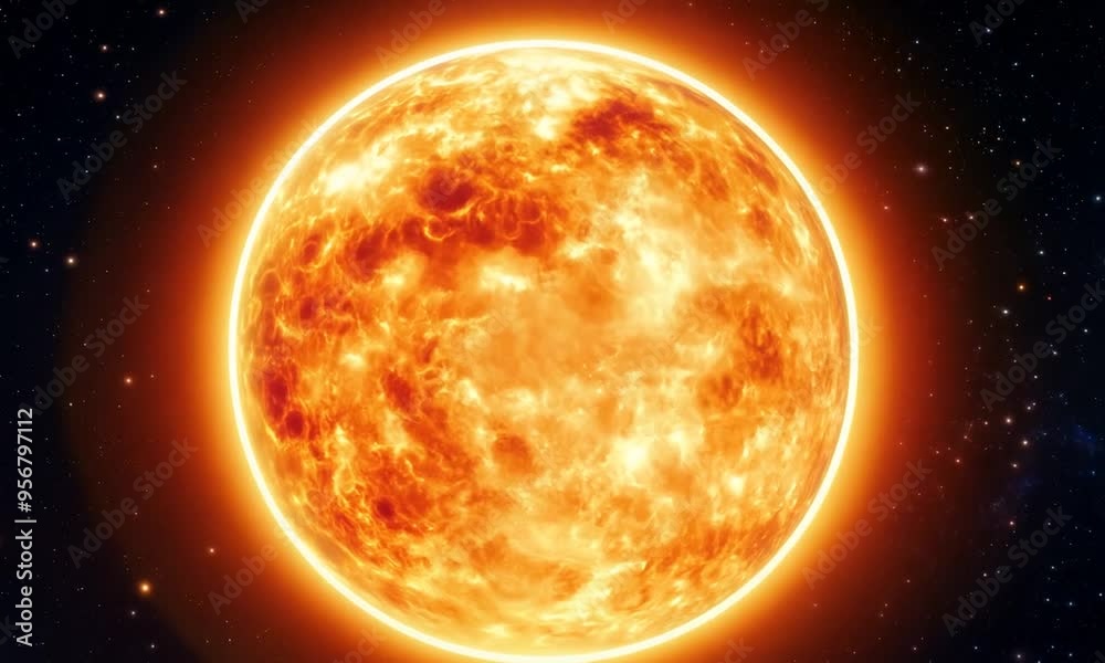 Rotating planet Sun, celestial body in the sky in outer space. A ...