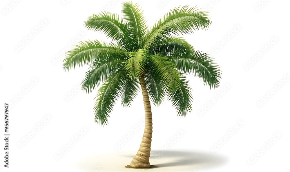 3D cartoon vector palm tree clip art on a white background, high ...